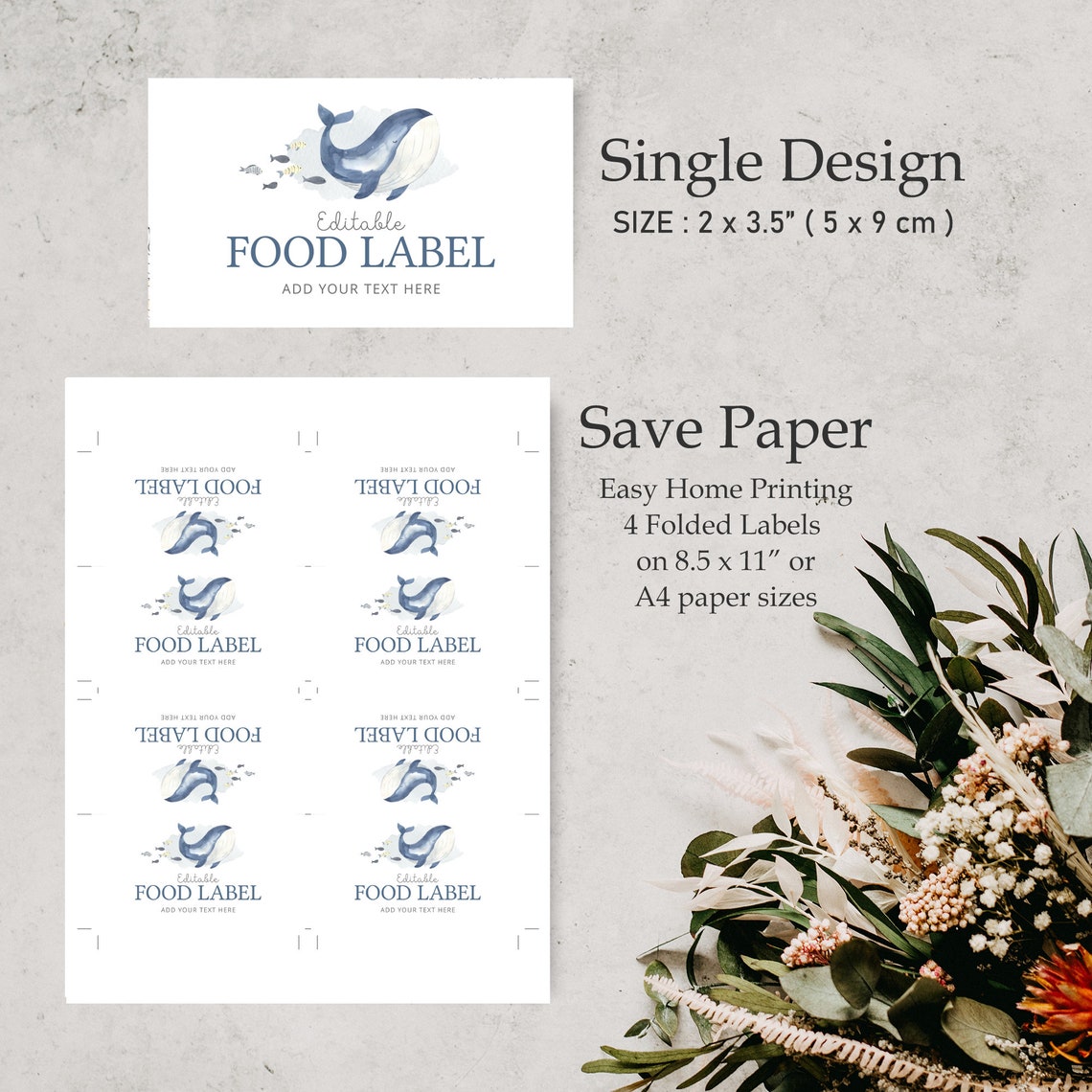 Editable Whale Birthday Food Label Ocean Party Folded Card - Etsy