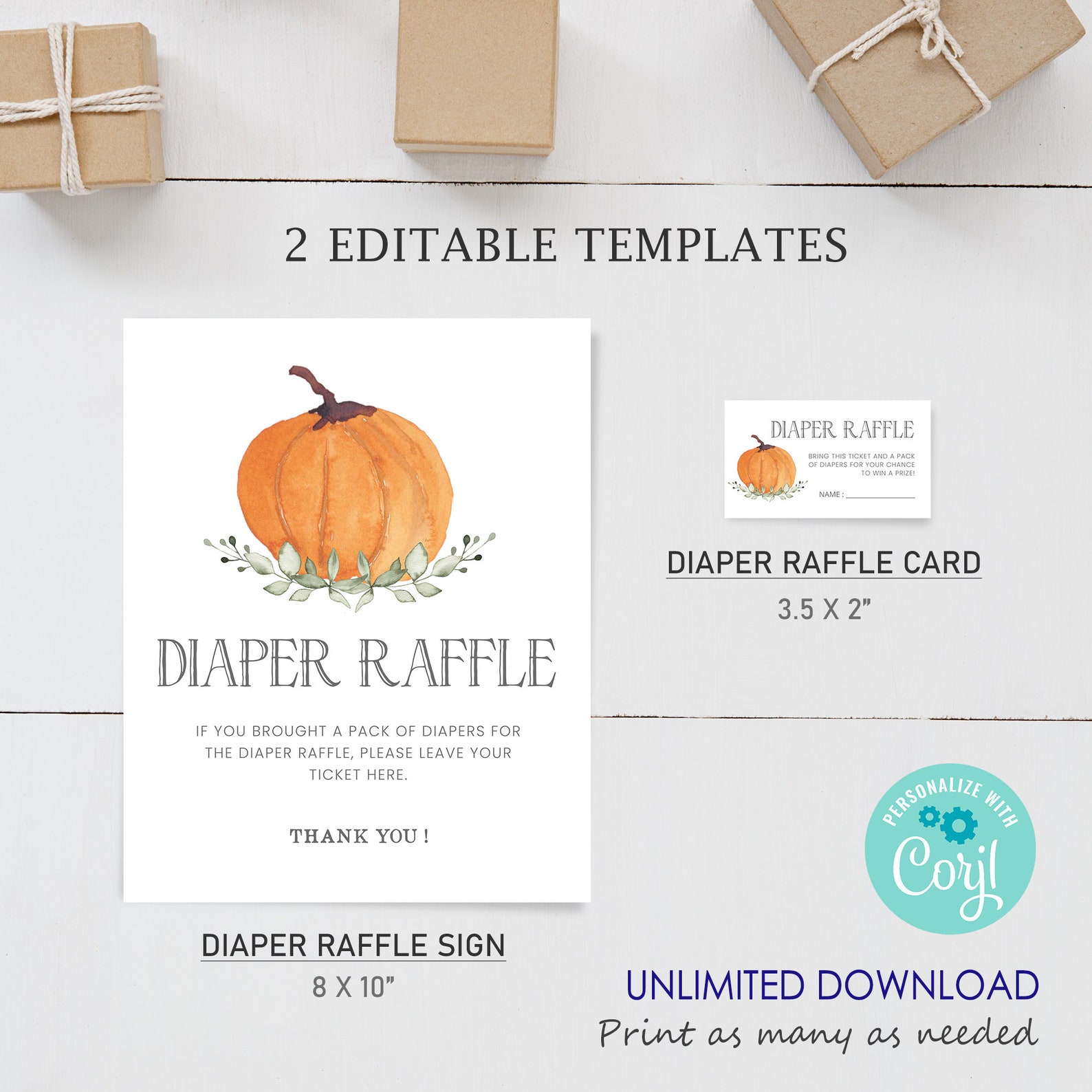 Pumpkin Baby Shower Diaper Raffle Sign & Matching Ticket - Etsy