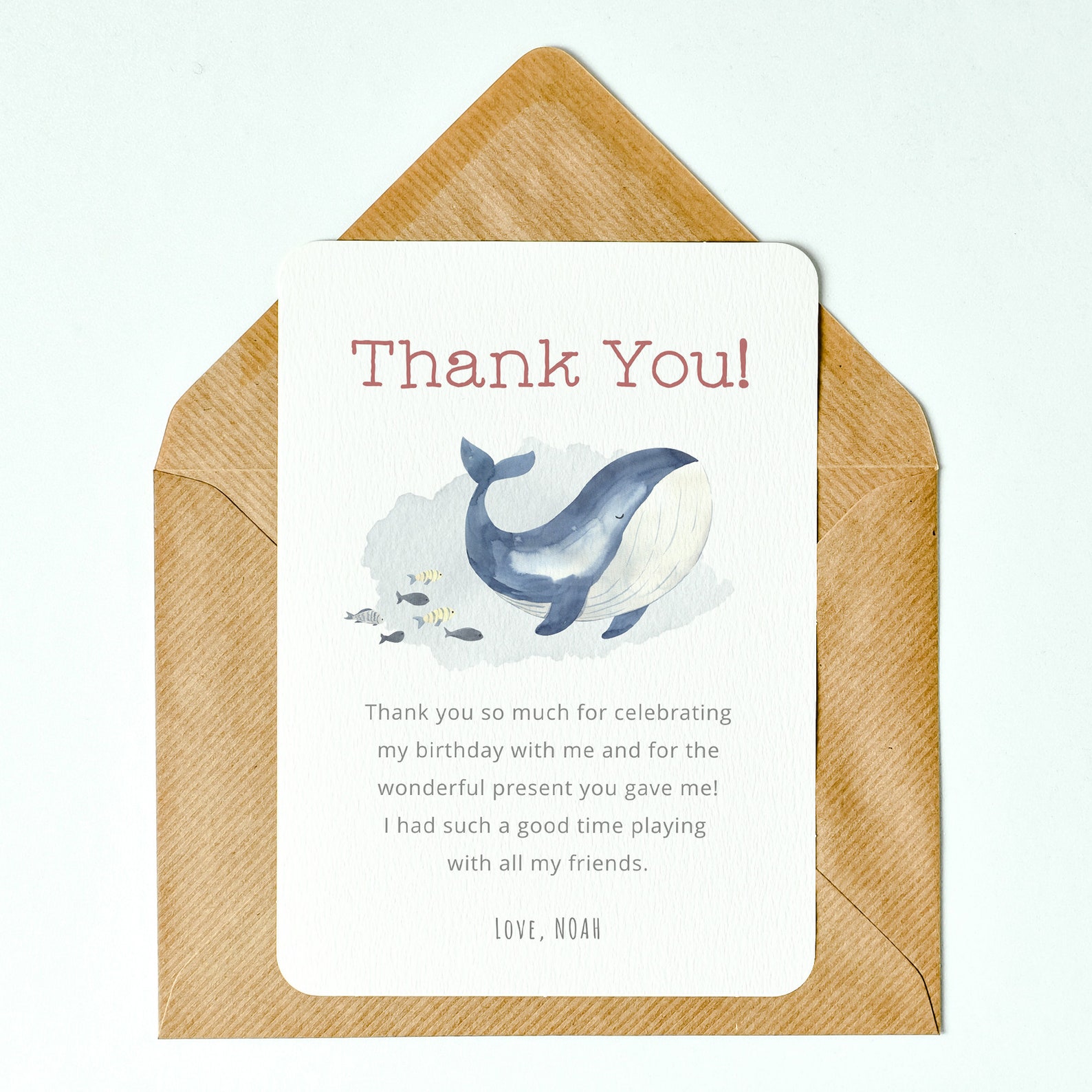 Editable Whale Birthday Thank You Card Ocean Party Thank You - Etsy