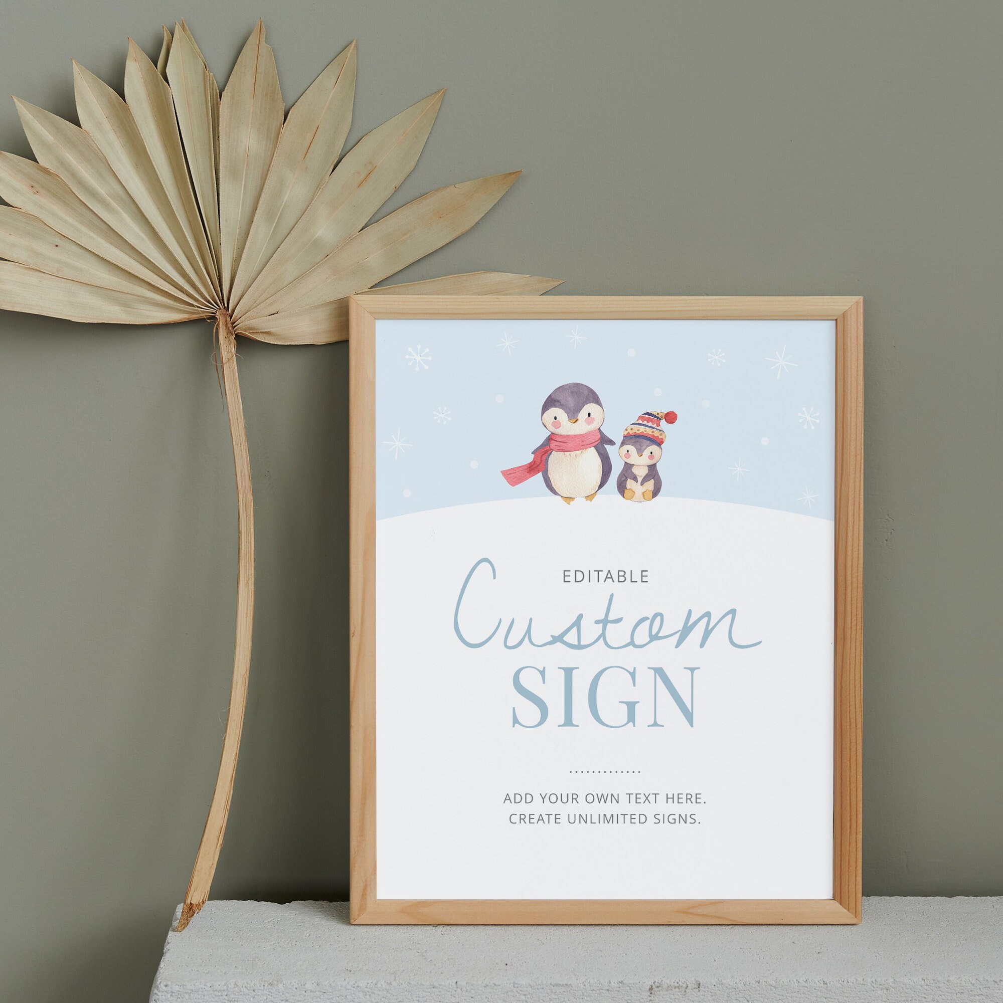 Editable Penguin Birthday Custom Sign, Christmas Party Table Sign ...