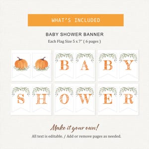 EDITABLE Pumpkin Baby Shower Banner, Autumn Baby Shower Bunting Banner ...