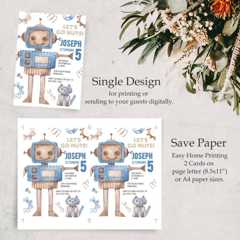 Editable Robot Party Invitation Robot Birthday Invite Kids - Etsy