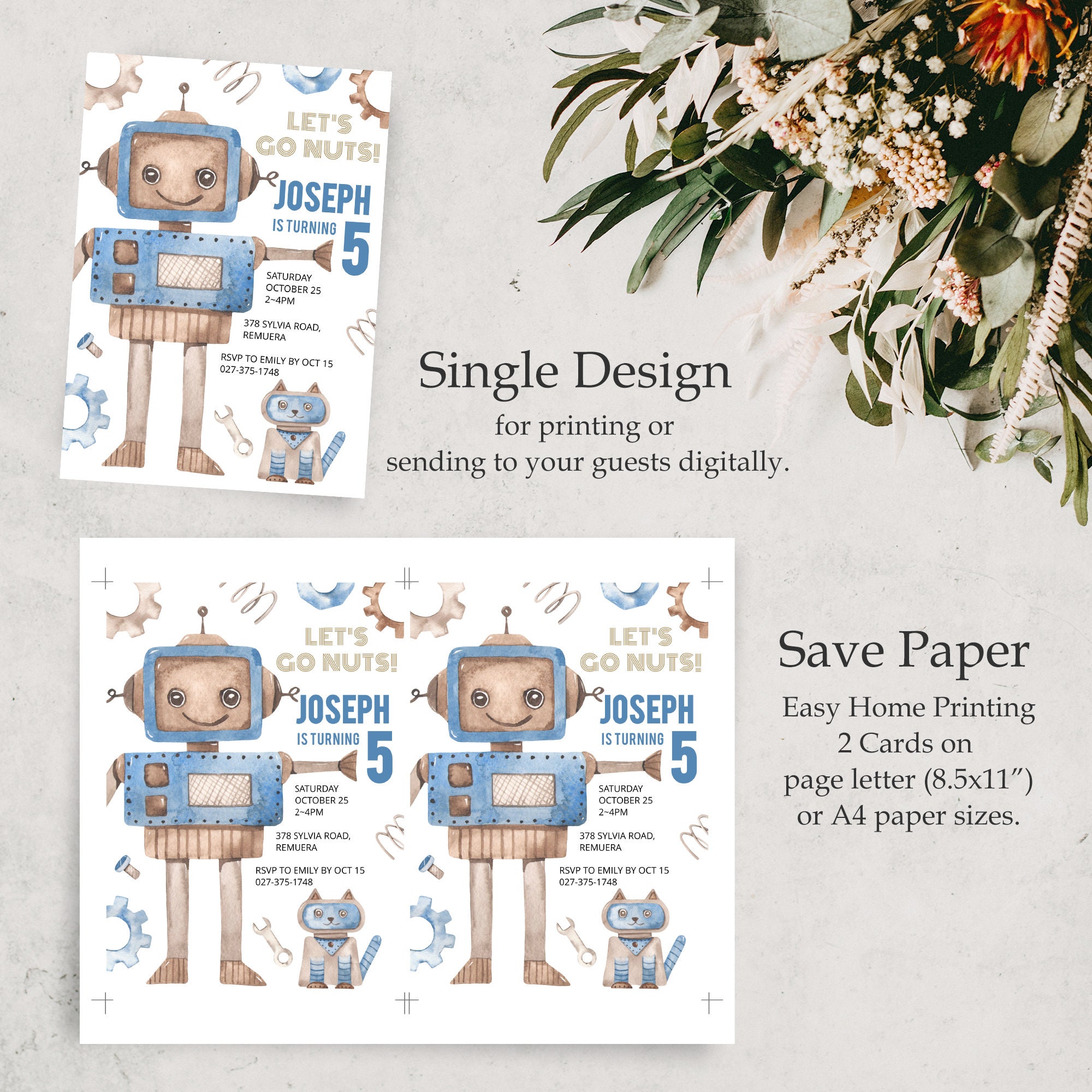 Editable Robot Party Invitation Robot Birthday Invite Kids - Etsy