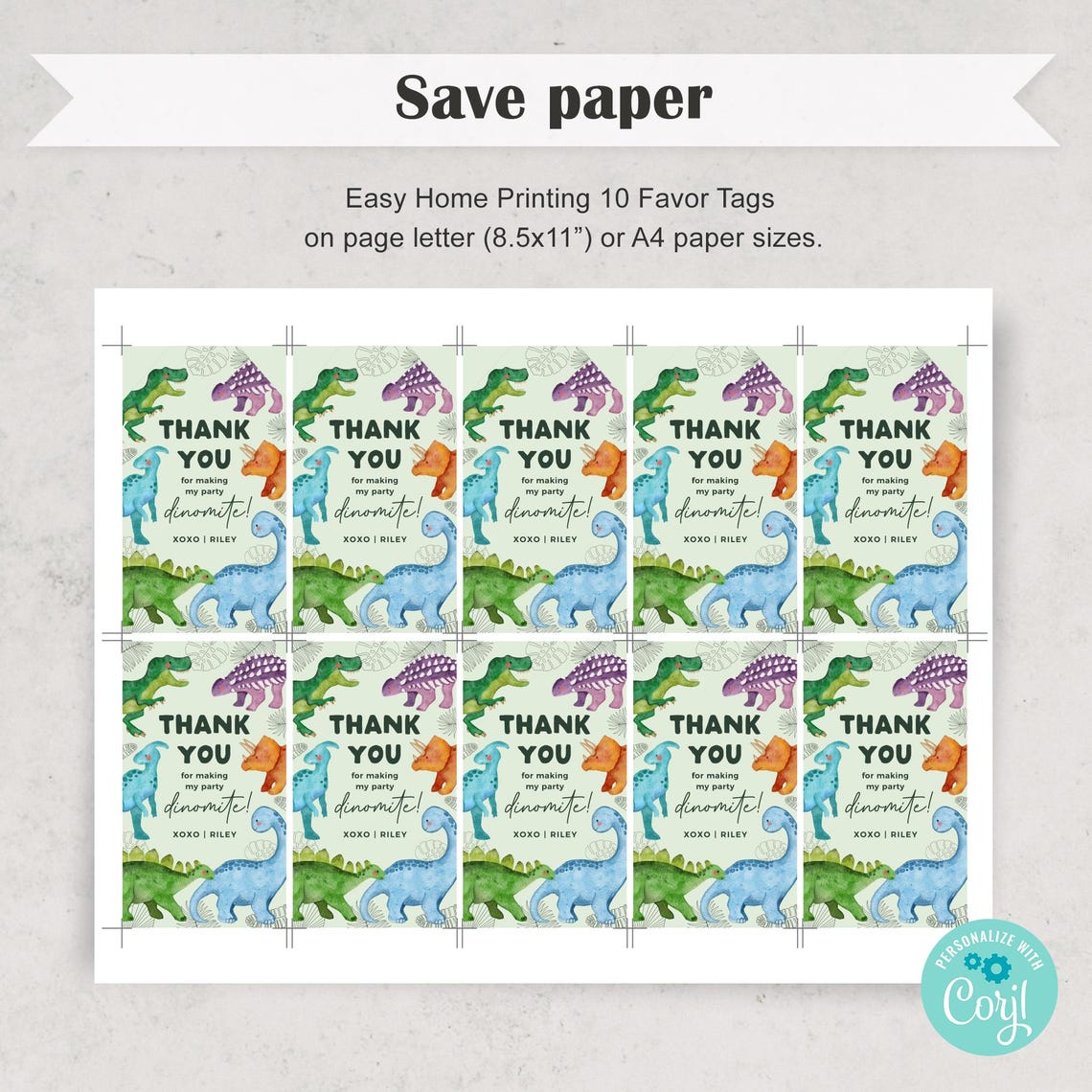 Dinosaur Birthday Favor Tags, Dino-mite Party Gift Tags, Boy Birthday ...