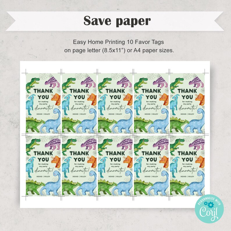 Dinosaur Birthday Favor Tags, Dino-mite Party Gift Tags, Boy Birthday ...