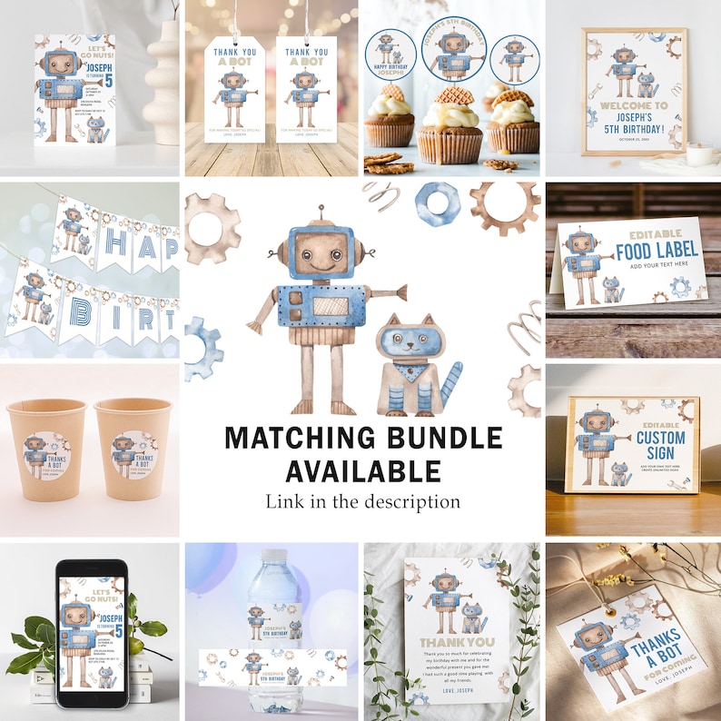 Editable Robot Birthday Banner Robot Happy Birthday Bunting - Etsy