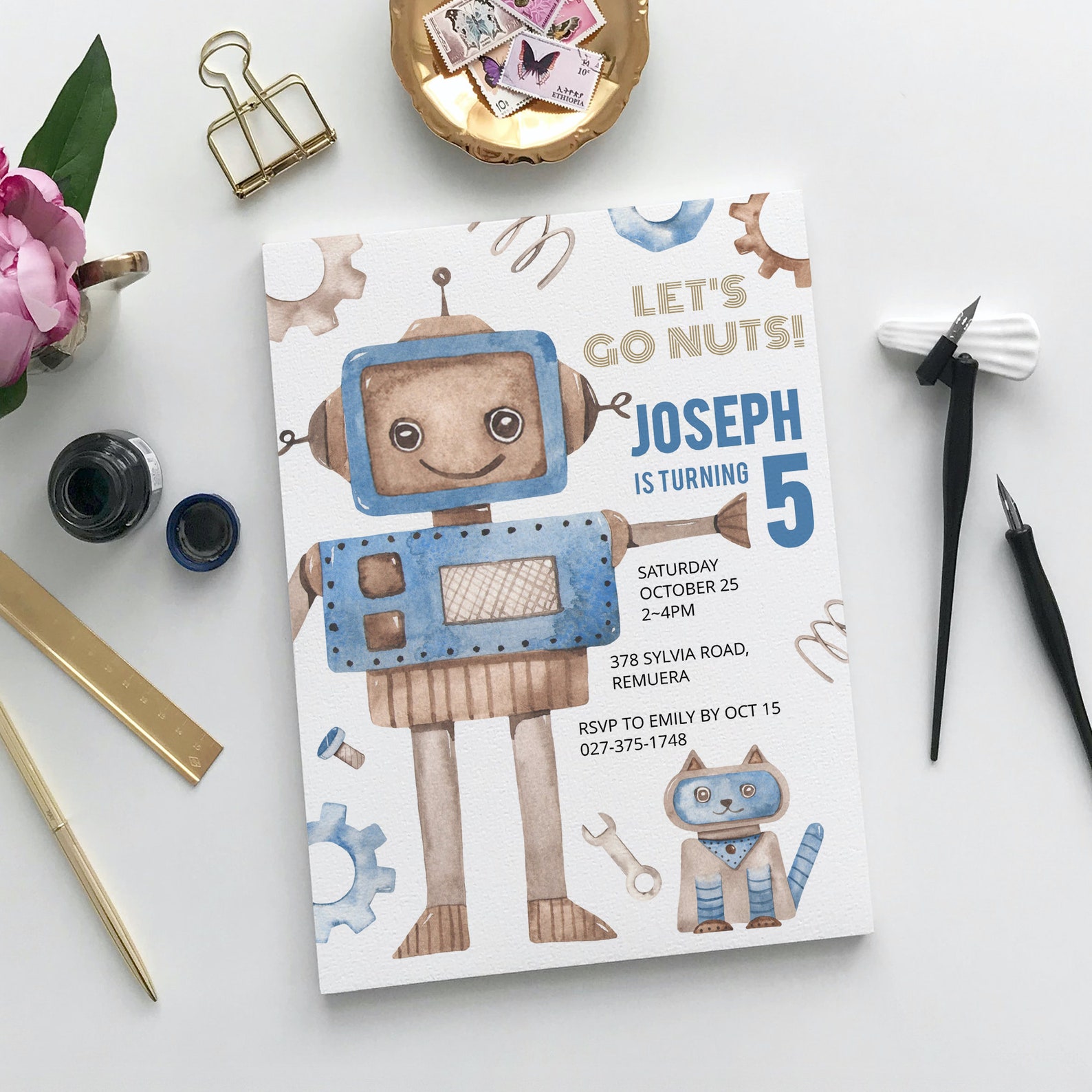 Editable Robot Party Invitation Robot Birthday Invite Kids - Etsy
