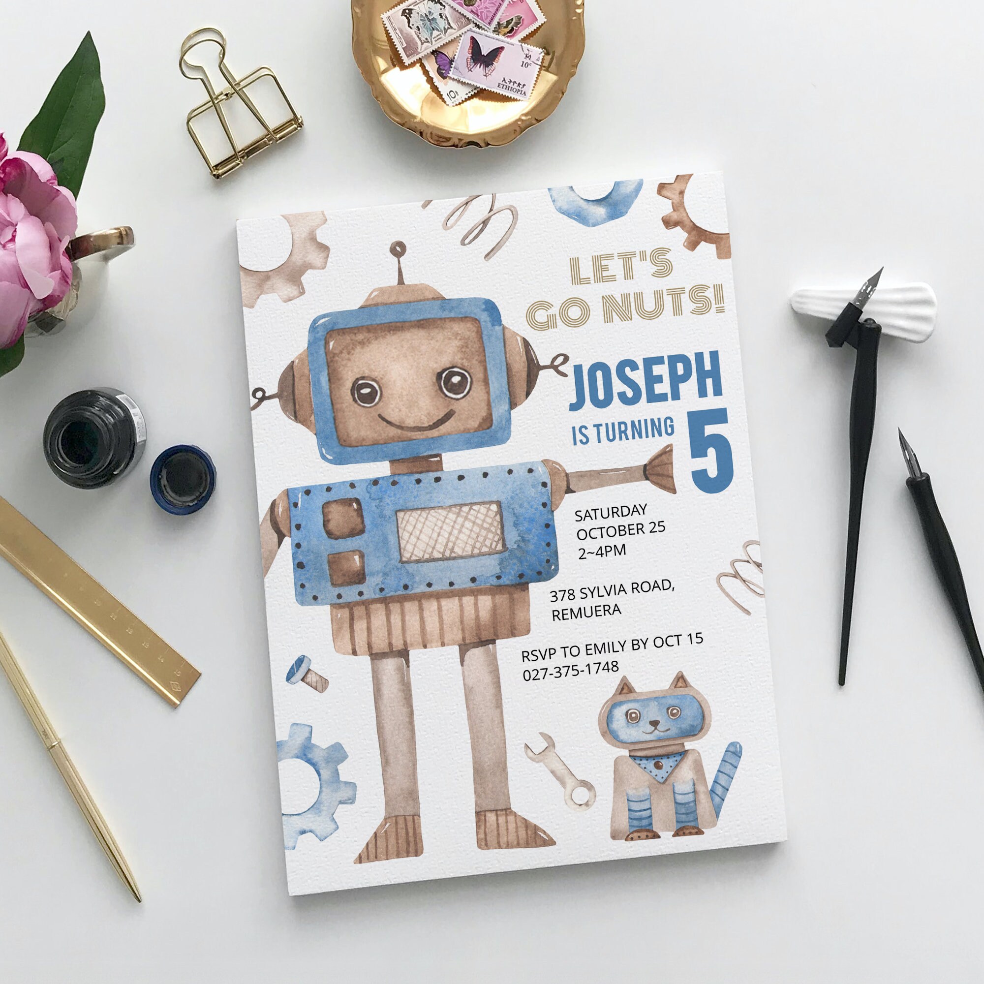 Editable Robot Party Invitation Robot Birthday Invite Kids - Etsy