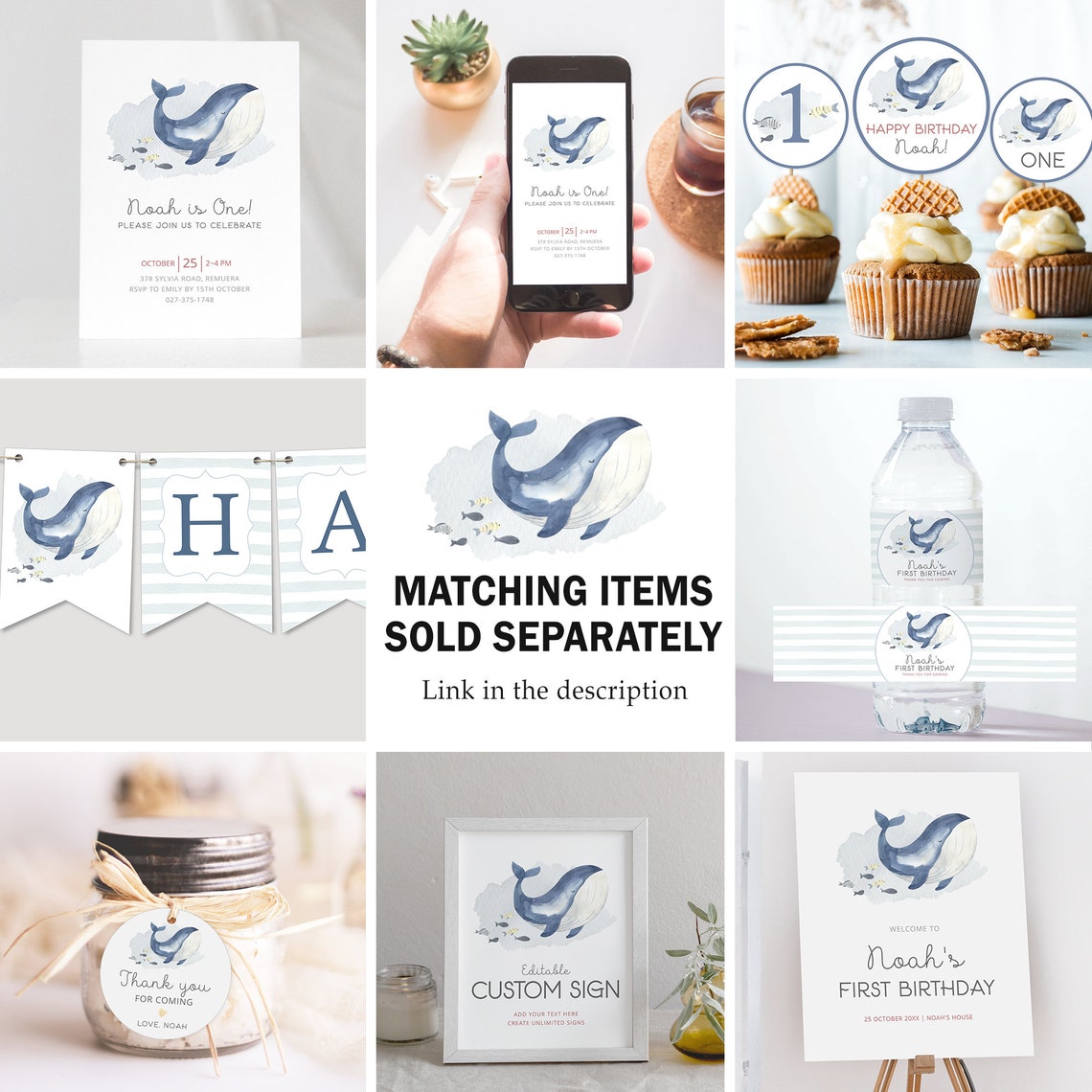 Editable Whale Birthday Bundle Ocean Party Collection Under - Etsy