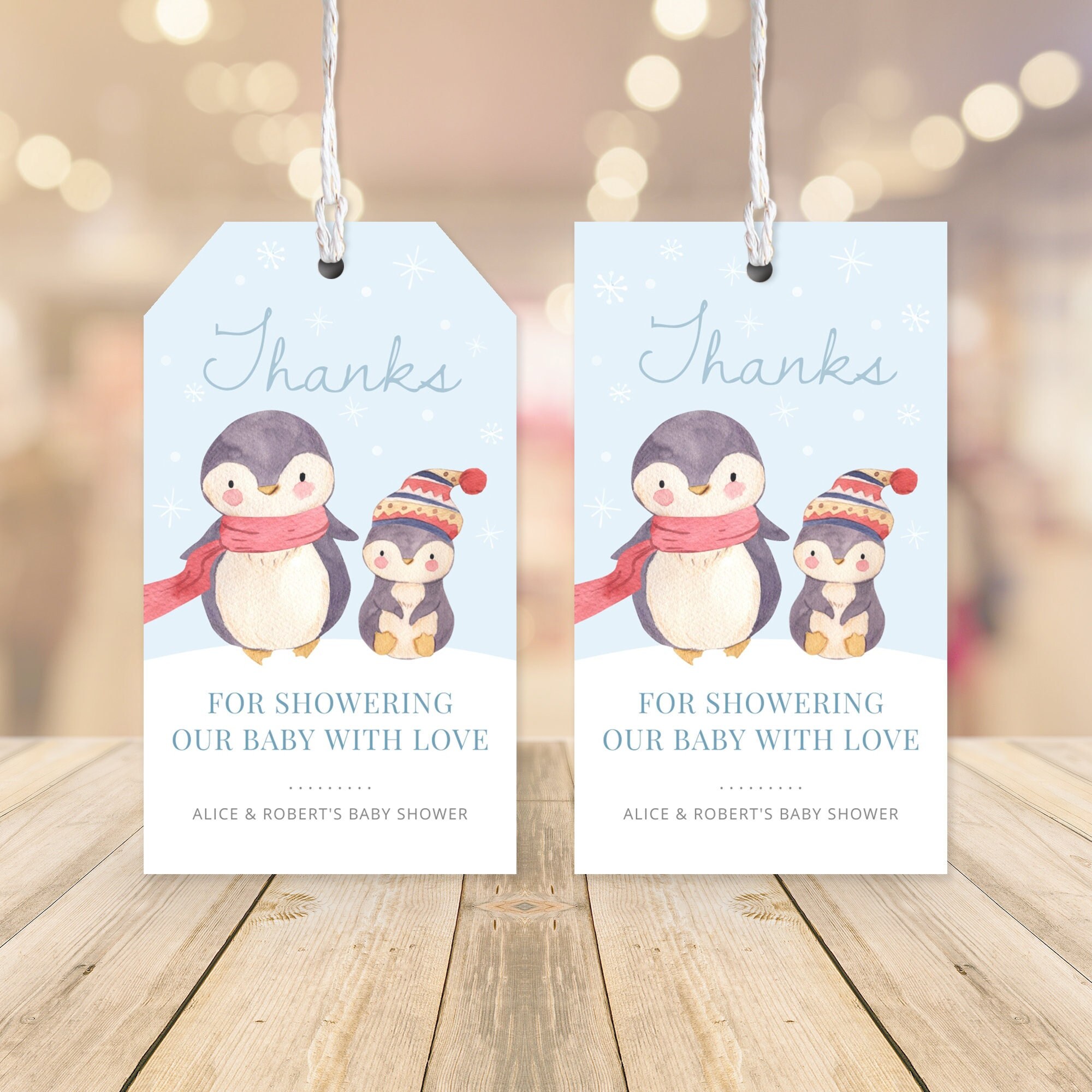 Editable Penguin Baby Shower Favor Tags Penguin Gift Tags - Etsy