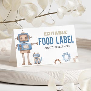 Editable Robot Birthday Food Labels, Robot Party Place Card, Robot ...