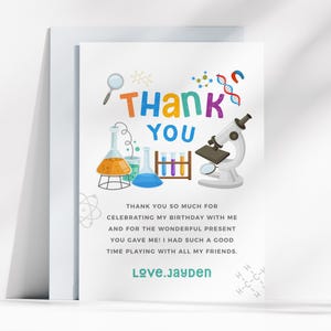 Editable Science Birthday Thank You Card, Mad Science Party Thank You ...