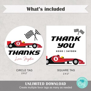 Race Car Birthday Favor Tags, Racing Car Gift Tags, Race on Over, Boy Birthday, 2x2, Instant ...