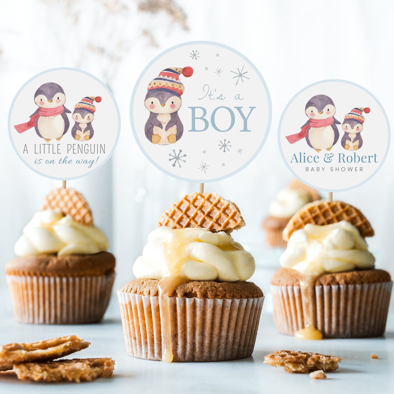 Editable Penguin Baby Shower Cupcake Toppers Penguin Party - Etsy