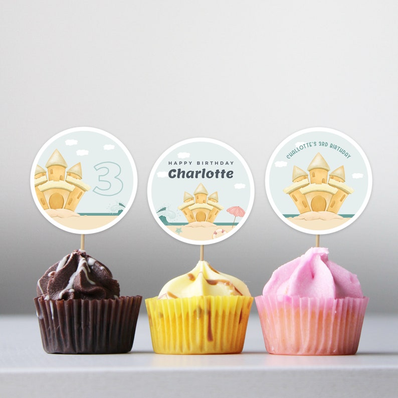 Editable Beach Birthday Cupcake Toppers, Summer Birthday Cupcake ...