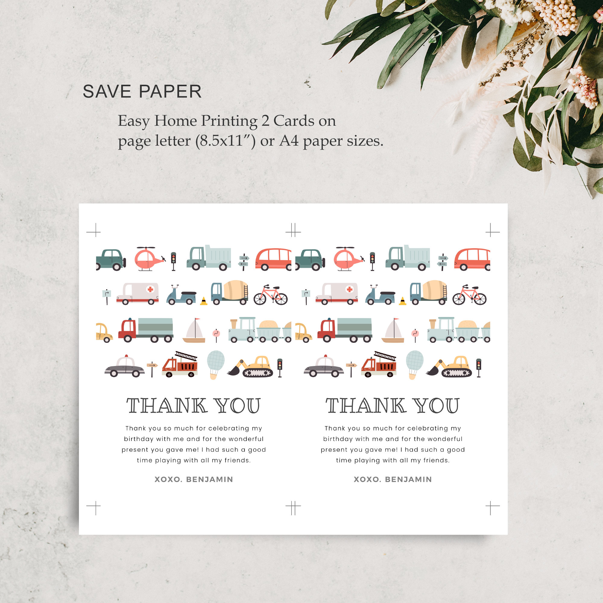 Editable Transportation Birthday Thank You Card - Etsy