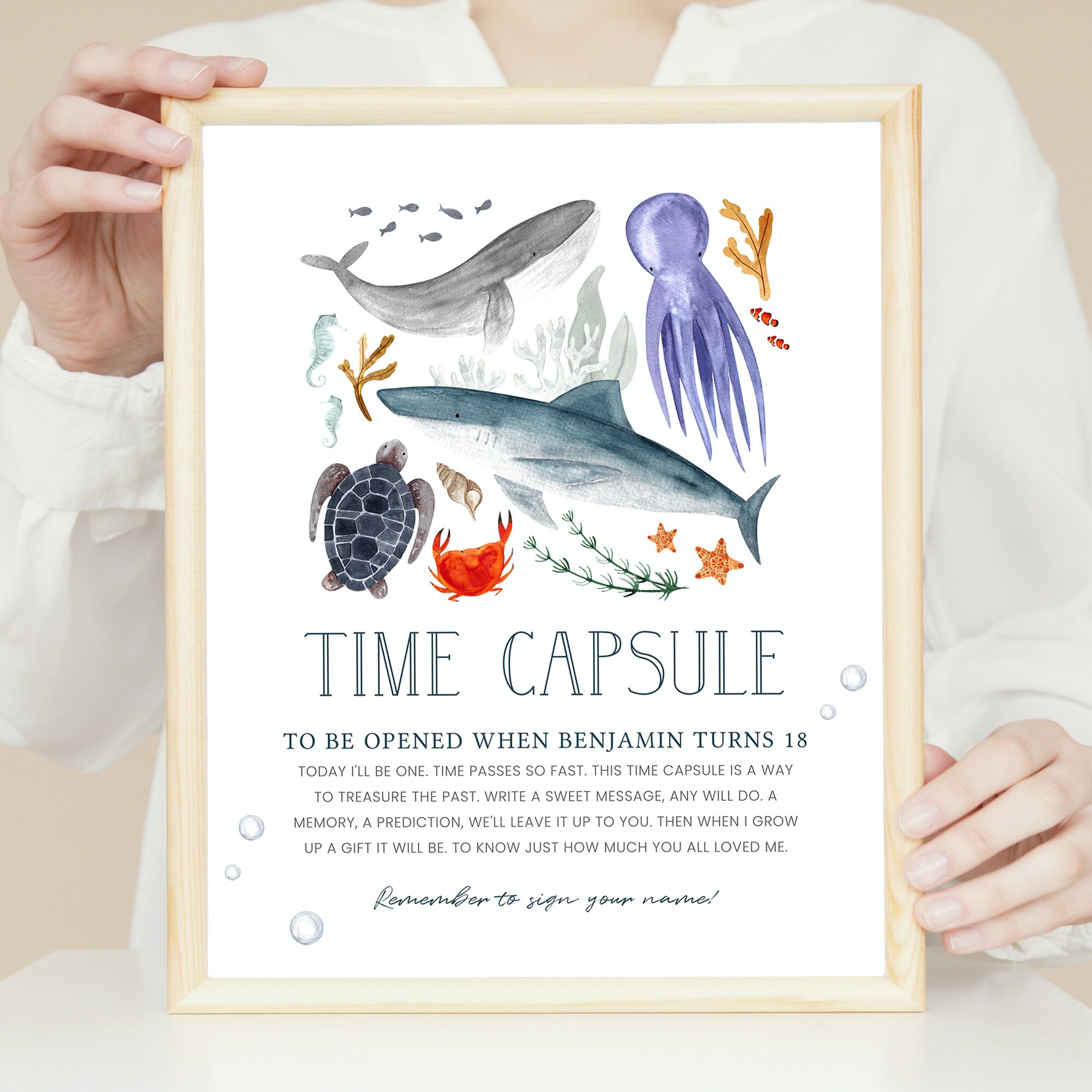 Editable Under the Sea Time Capsule Sign, Ocean Animals Message Cards ...