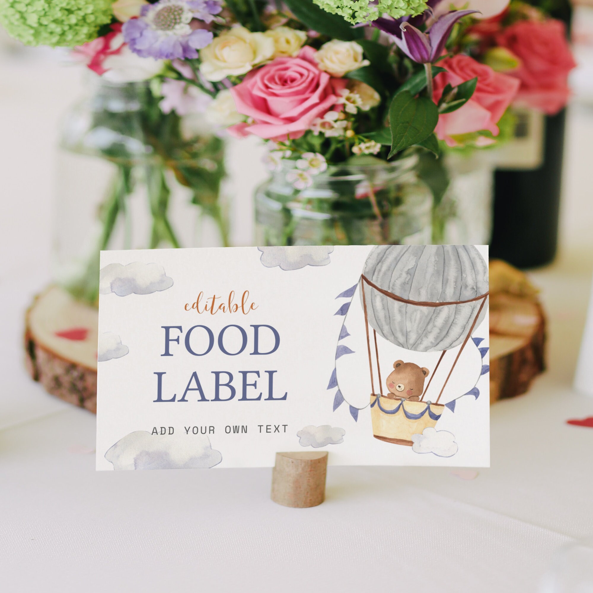 Hot Air Balloon Food Label Bear Place Card Hot Air Balloon - Etsy