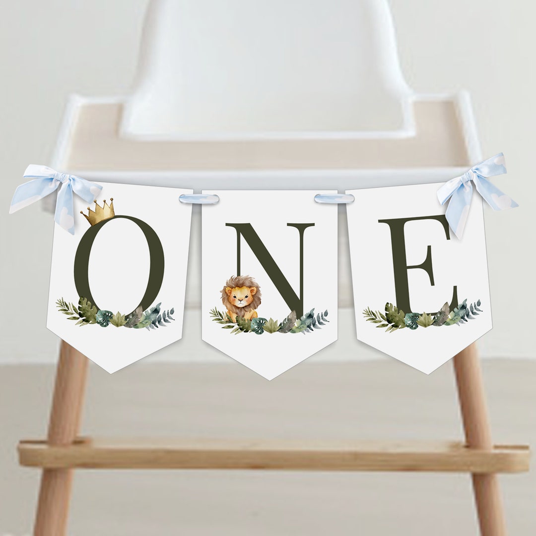 Editable Lion ONE High Chair Banner Lion Bunting Banner Wild - Etsy