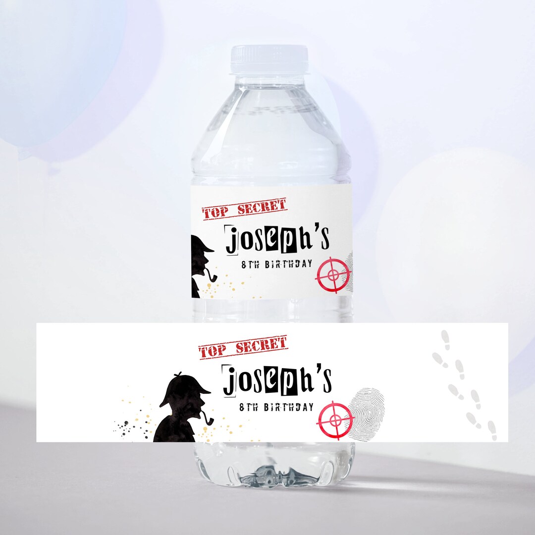 Editable Spy Birthday Water Bottle Label, Secret Agent Party, Boy ...
