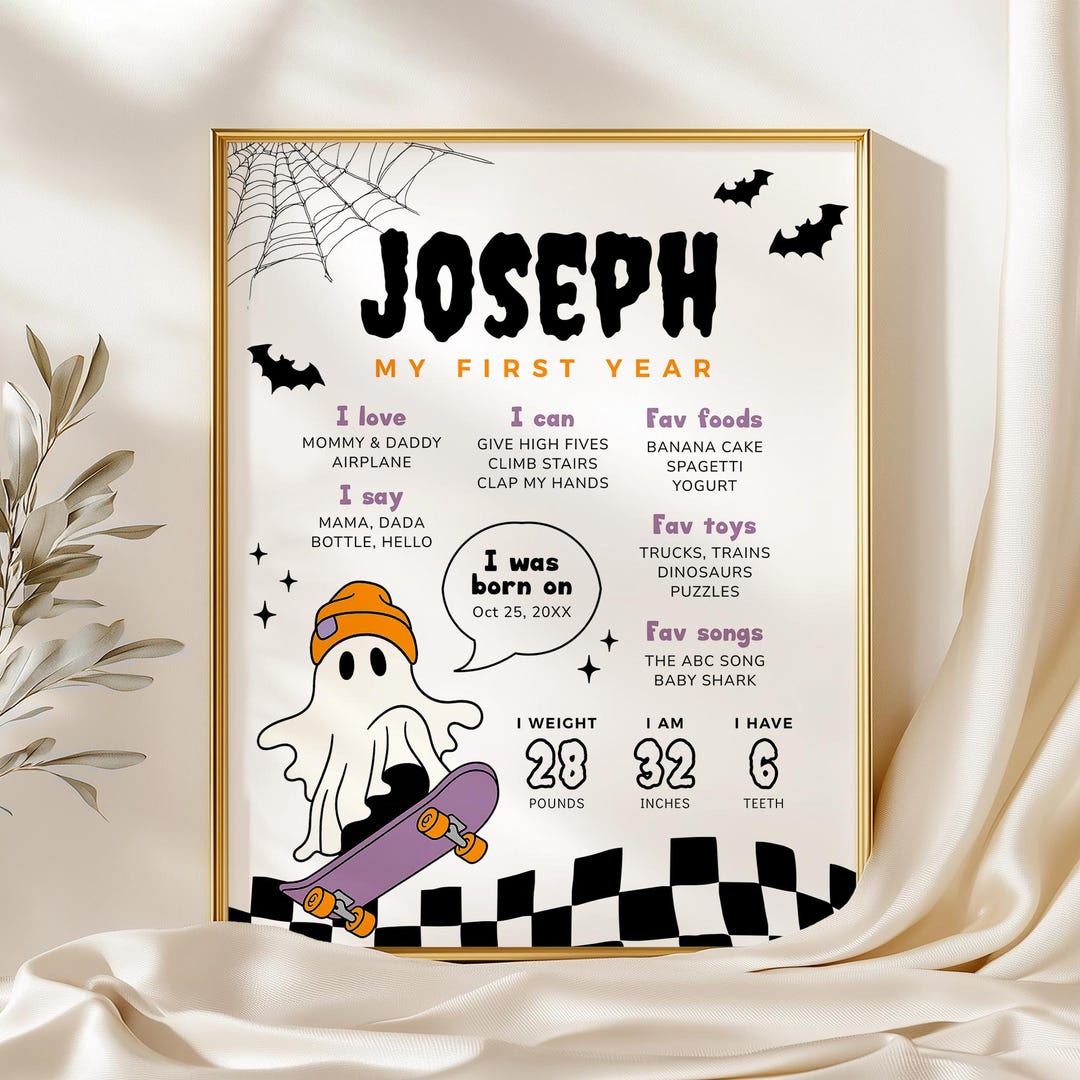 Boy Halloween Birthday Milestone Sign, Spooky Party Milestone Poster ...