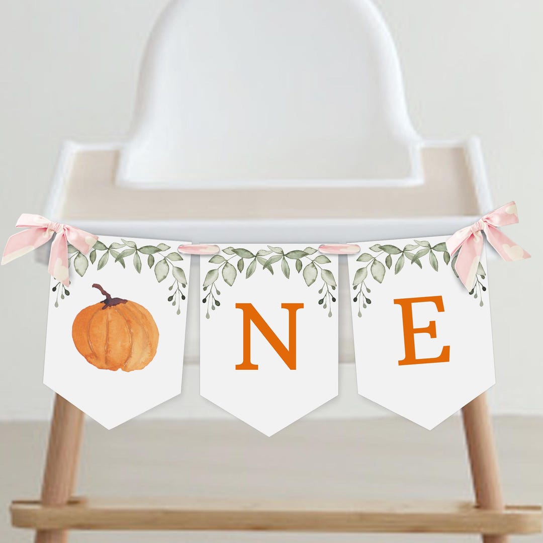 Editable Pumpkin ONE Highchair Banner, Halloween Party Bunting Banner ...