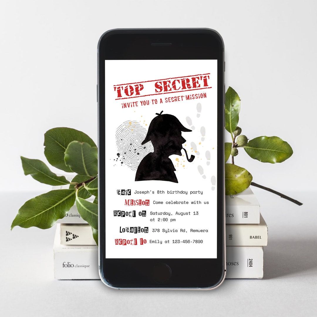 Editable Spy Birthday E-invitation, Modern Secret Agent Party Invite ...