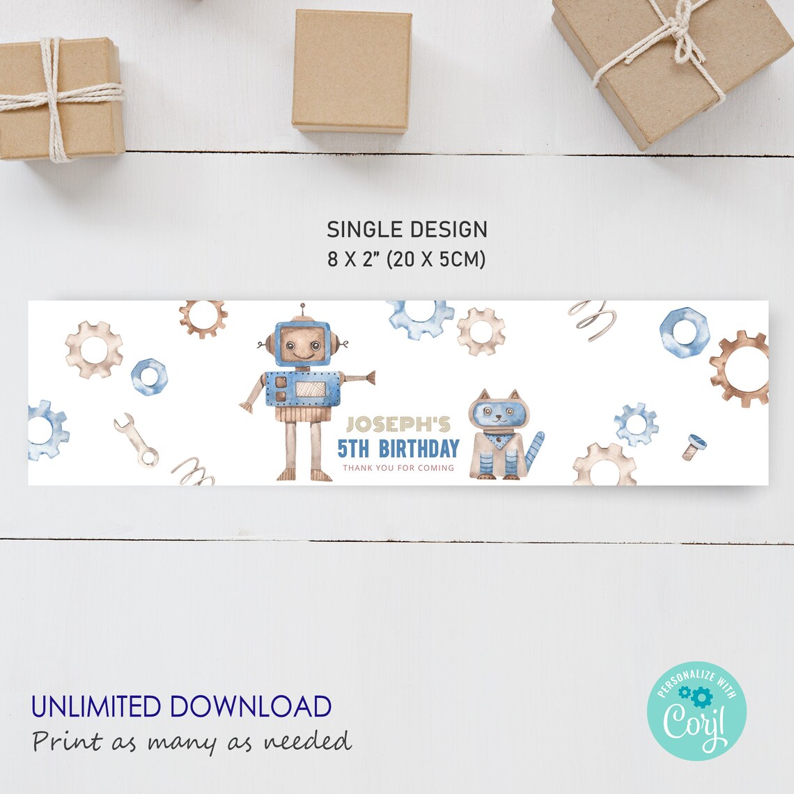Editable Robot Water Bottle Labels, Robot Party Drink Labels, Kids ...