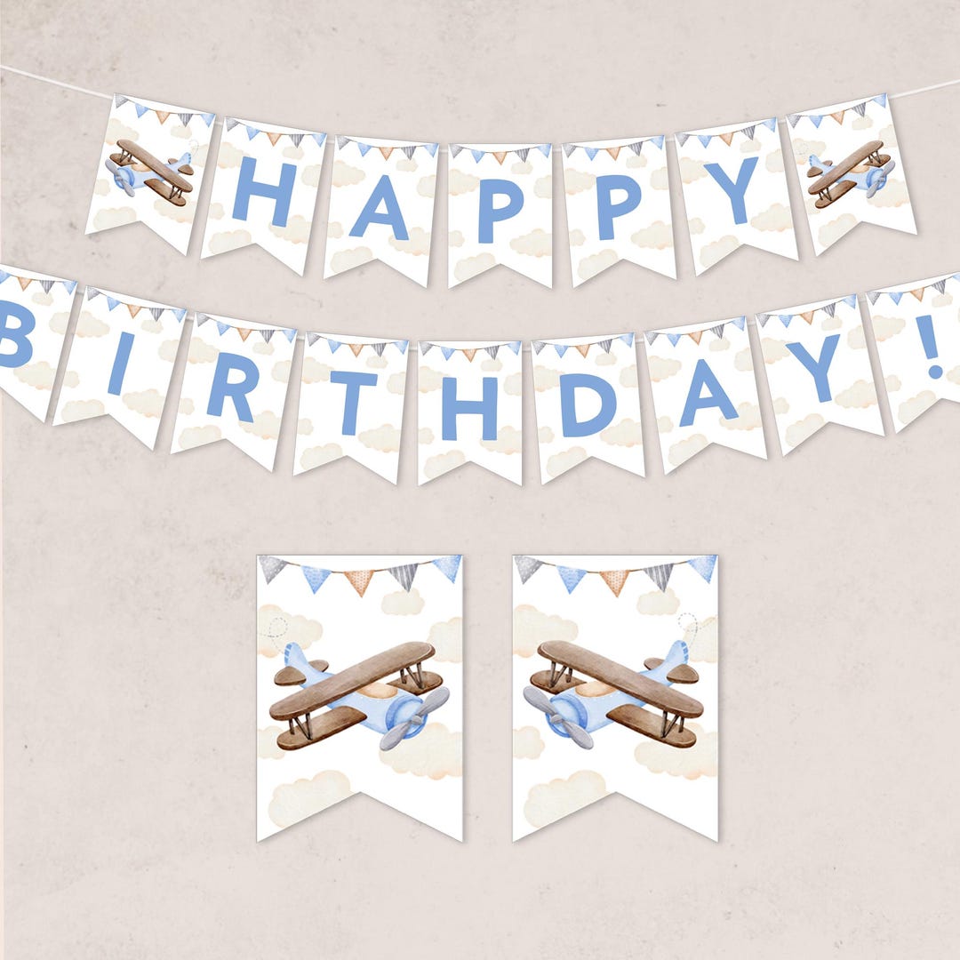 Airplane Happy Birthday Banner, Pilot Party Bunting Banner, Airplane ...