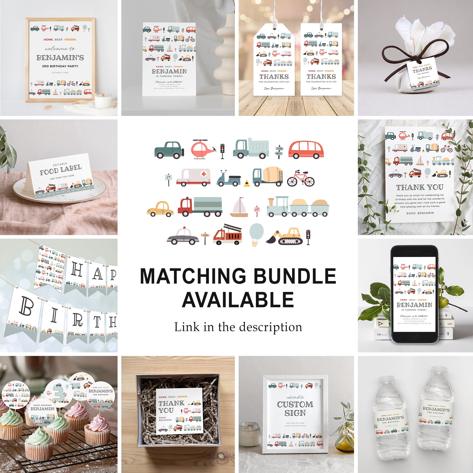 Editable Transportation Birthday Favor Tags, Minimalist Transportation ...