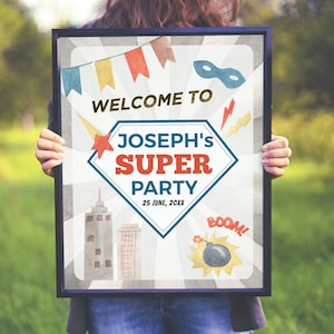 Editable Superhero Birthday Welcome Sign, Superhero Party Welcome Sign ...