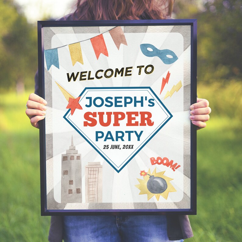 Editable Superhero Birthday Welcome Sign, Superhero Party Welcome Sign ...
