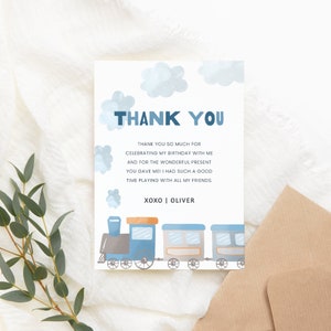 Editable Train Birthday Thank You Card, Choo Choo Train Thank You Note ...