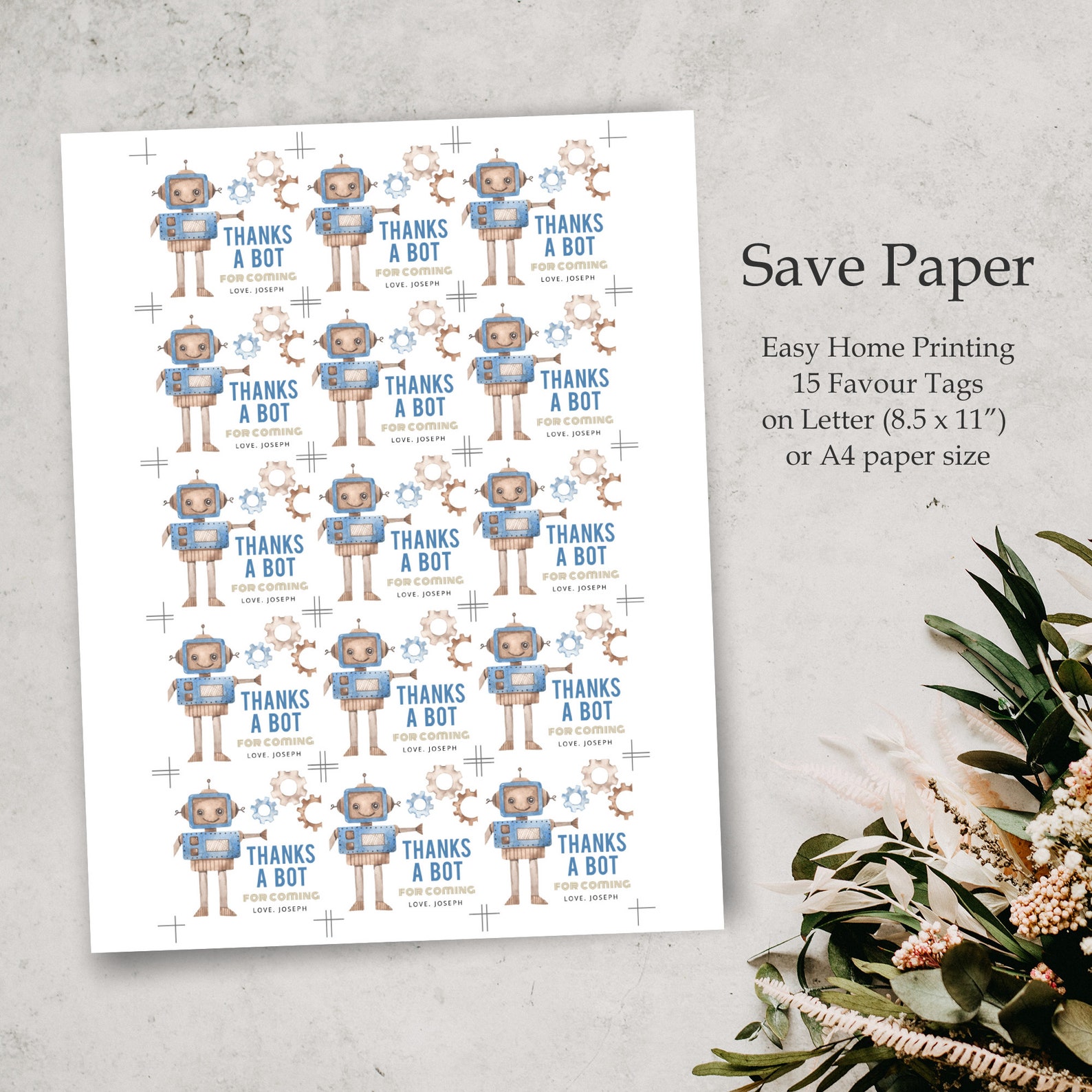 Editable Robot Favor Tags, Robot Birthday Gift Tags, Birthday Sticker ...