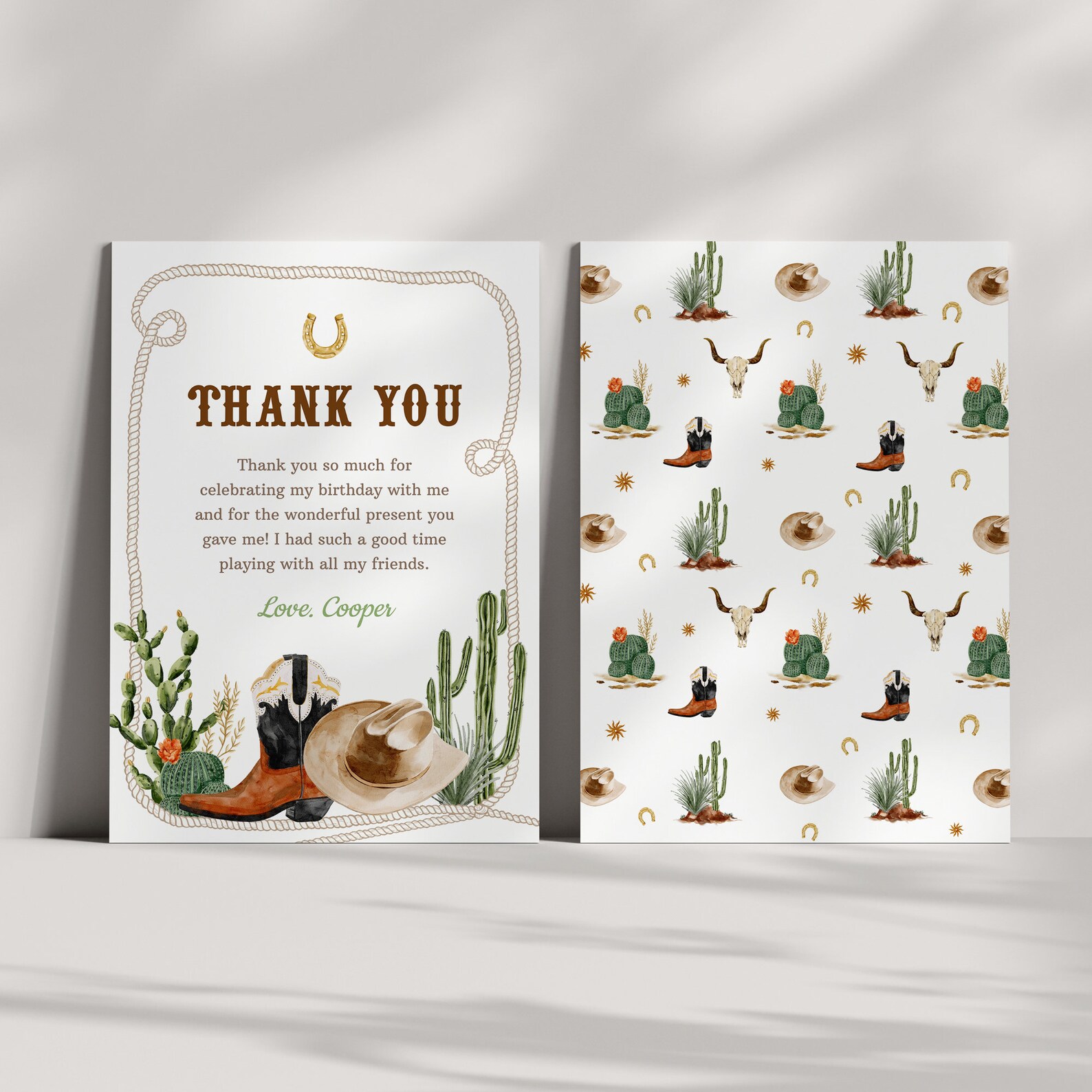 Editable Cowboy Birthday Thank You Card, Wild West Party Thank You Note ...