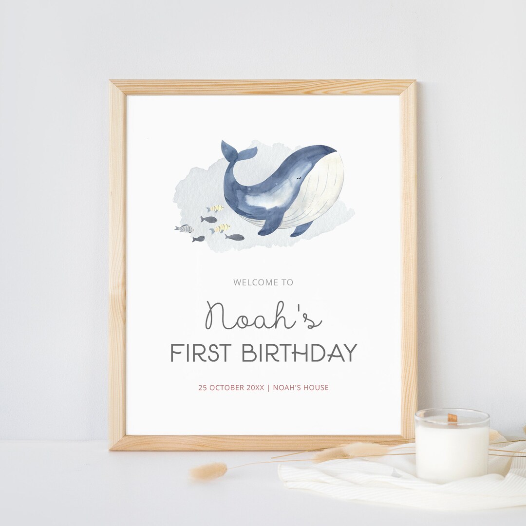 Editable Whale Birthday Welcome Sign, Ocean Party Welcome Sign, Under ...