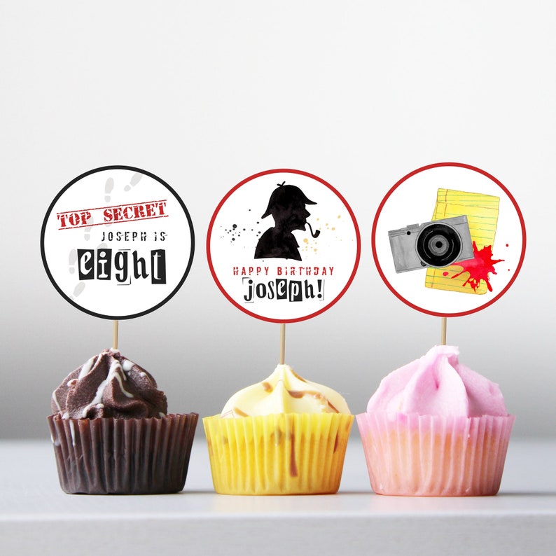 Editable Spy Birthday Cupcake Toppers, Modern Secret Agent Birthday ...