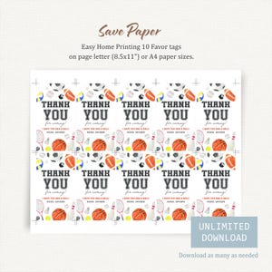 Sports Theme Birthday Favor Tags, All Star Party Gift Tags, Boy ...