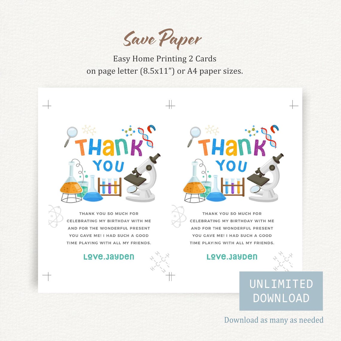 Editable Science Birthday Thank You Card, Mad Science Party Thank You ...