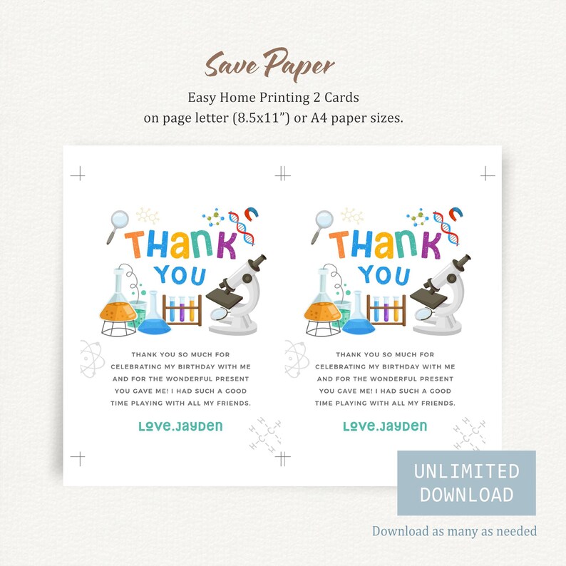Editable Science Birthday Thank You Card, Mad Science Party Thank You ...