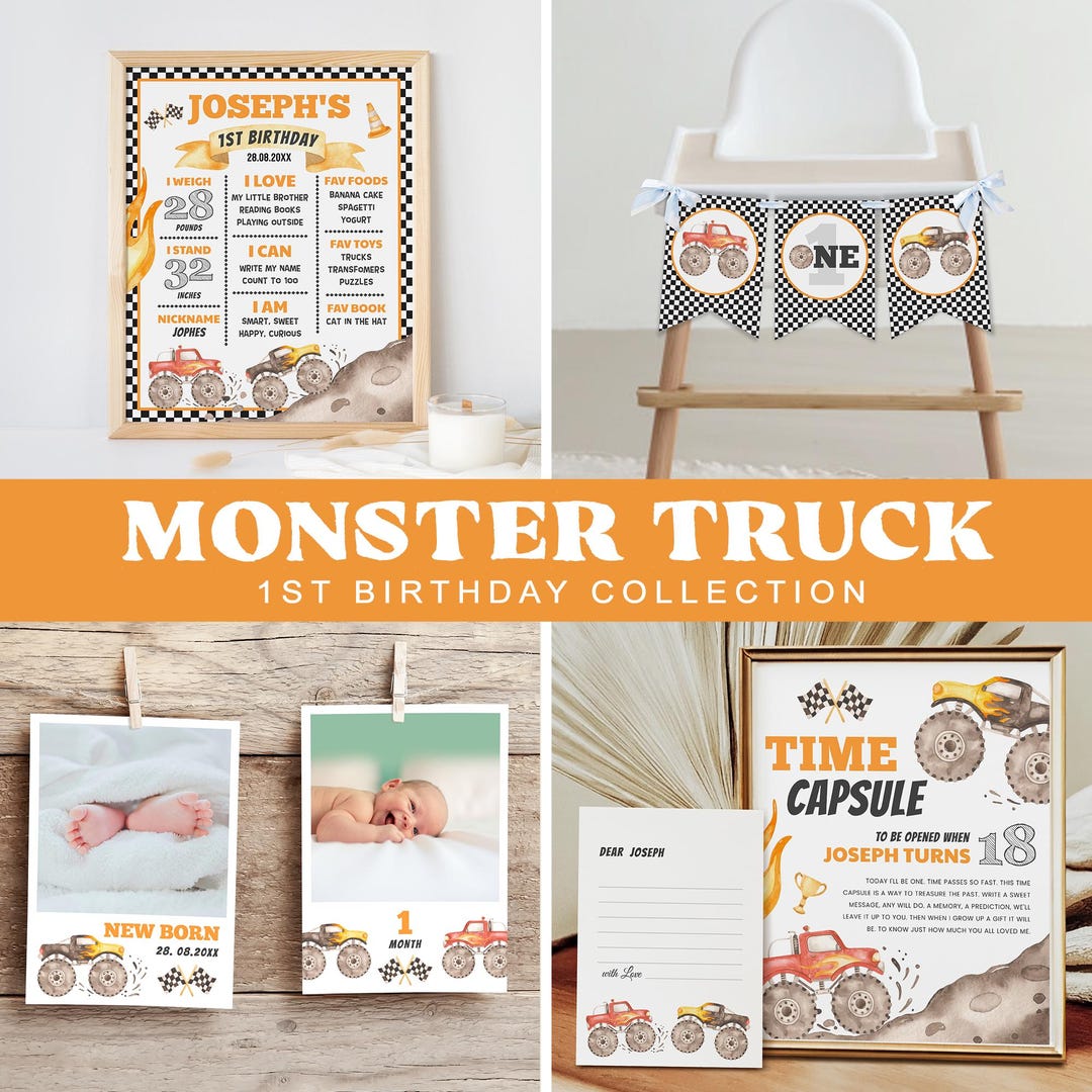 Editable Monster Truck 1st Birthday Bundle, Monster Truck Party ...