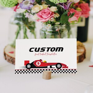 Race Car Party Food Labels, Racing Car Birthday Folded Place Cards, Boy ...