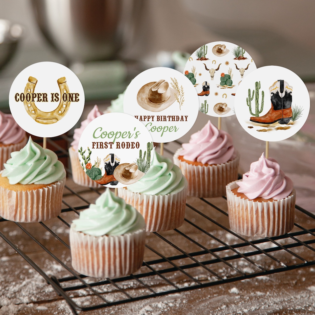 Editable Cowboy Birthday Cupcake Toppers, Wild West Birthday Stickers ...