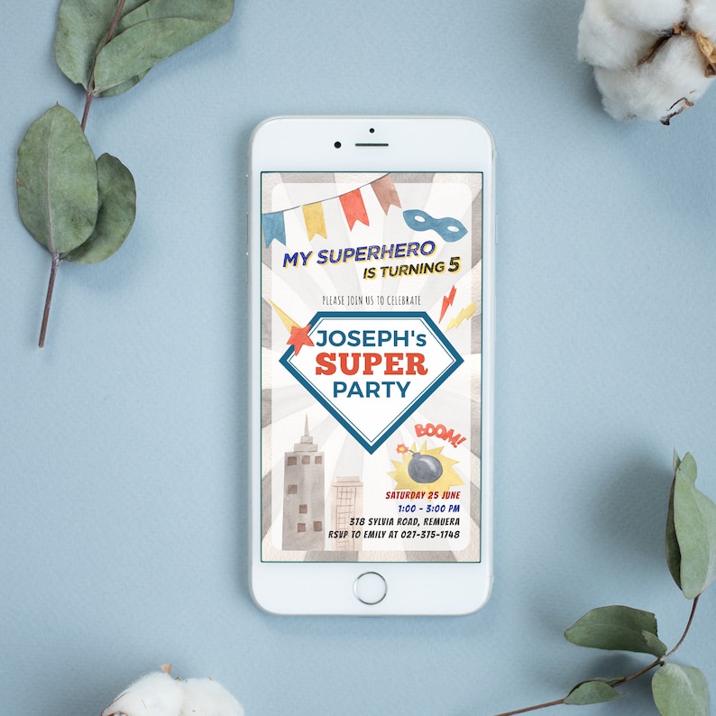 Editable Superhero E-invitation, Superhero Party Digital Invite ...