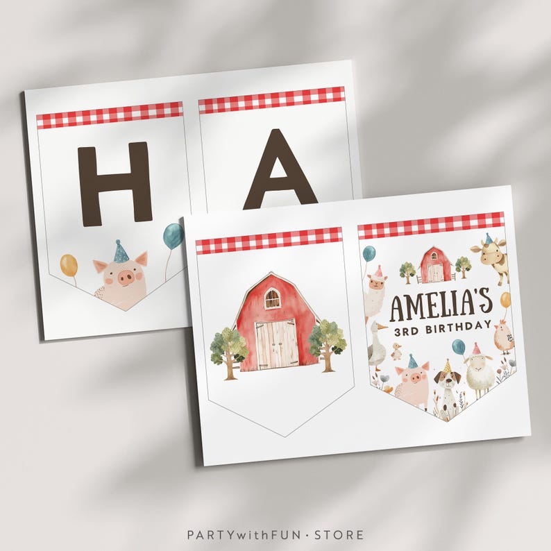 Farm Happy Birthday Banner, Barnyard Party Bunting Banner, Cute Farm ...