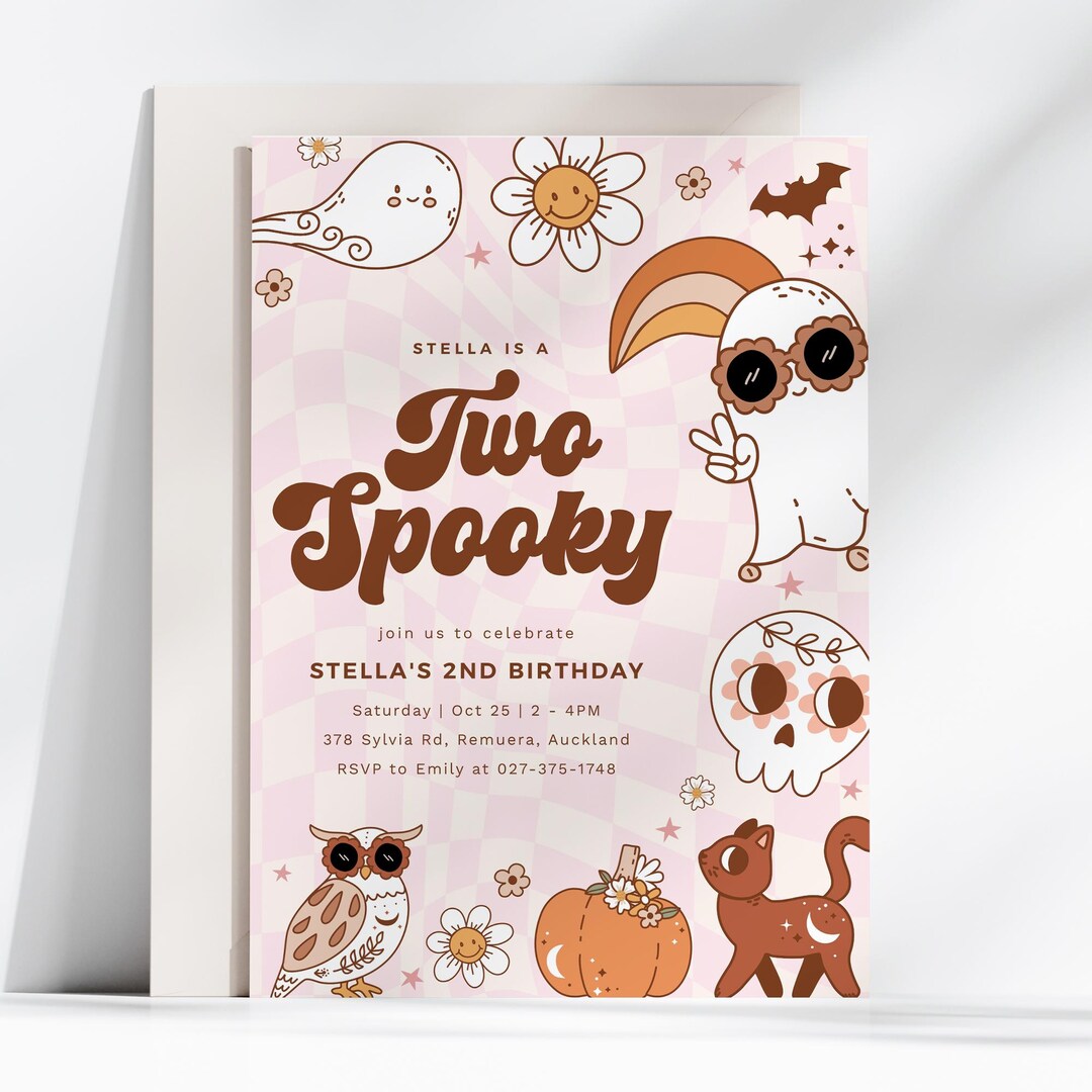 Two Spooky Birthday Invitation, Groovy Halloween Party Invite, Girl 2nd ...
