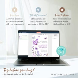 Purple Butterfly Birthday Party Welcome Sign, Modern Garden Themed ...