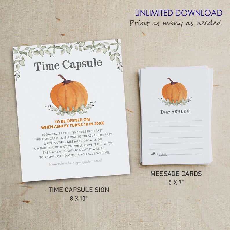 Editable Pumpkin Time Capsule Sign Pumpkin Message Cards - Etsy