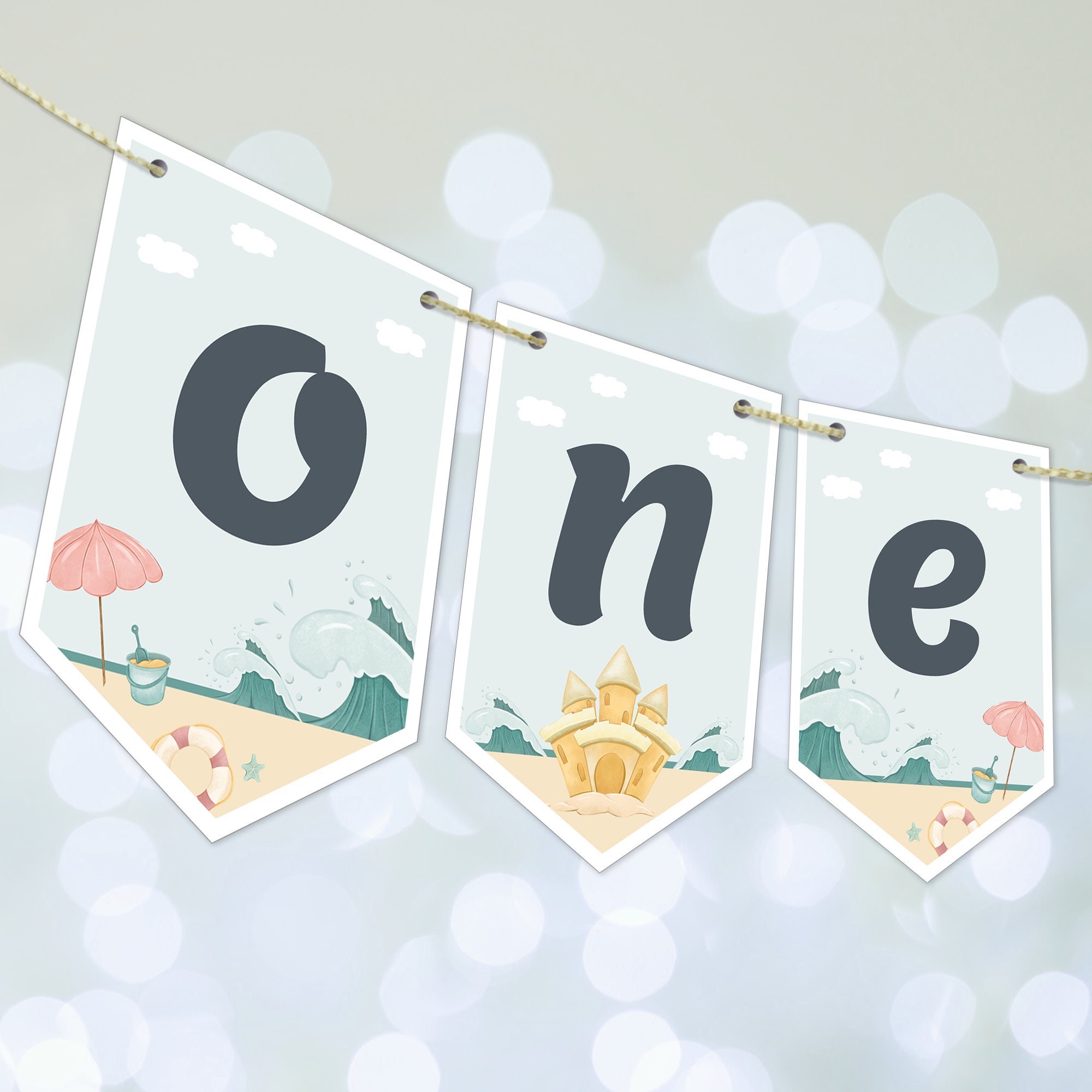 Editable Beach ONE High Chair Banner Summer Birthday Bunting - Etsy