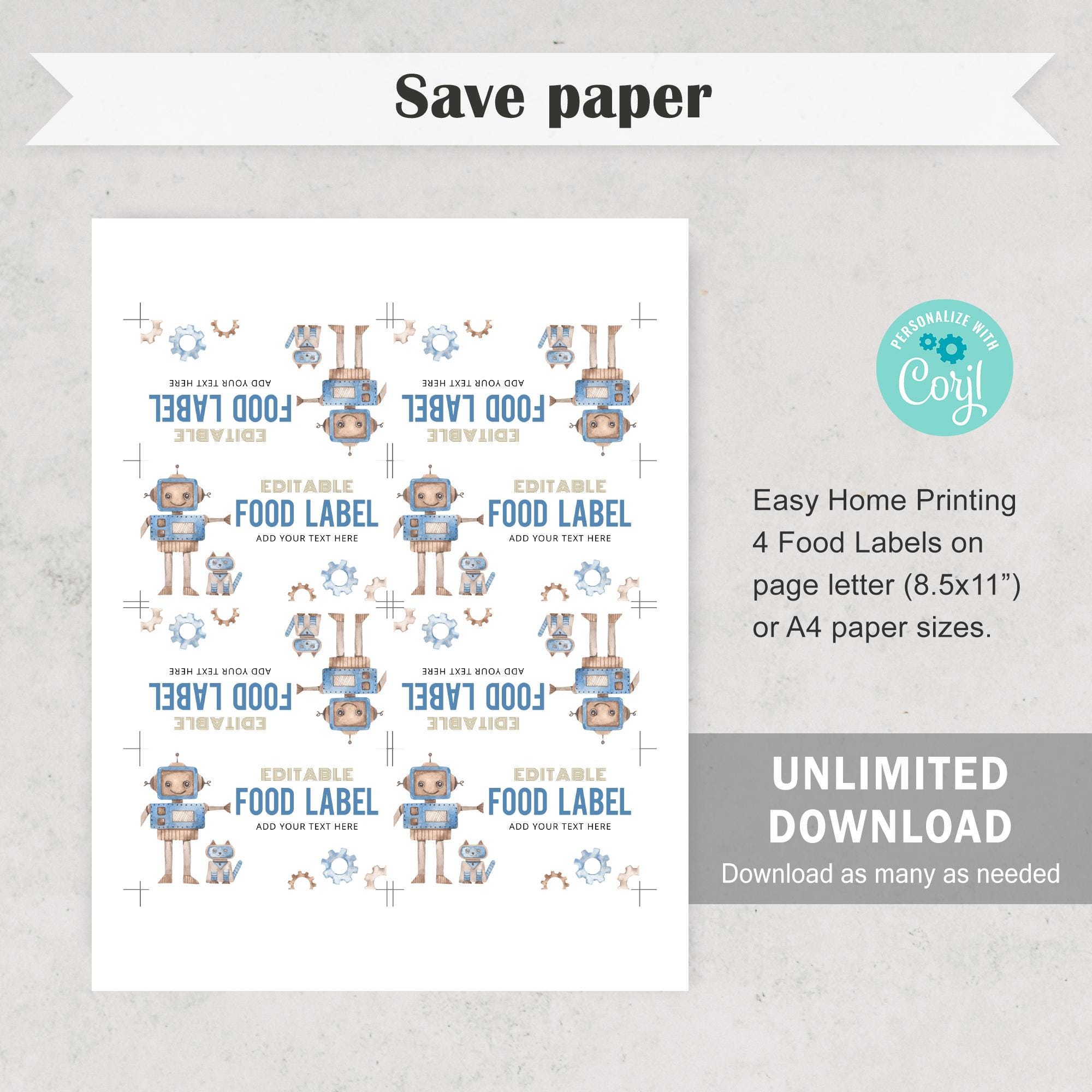Editable Robot Birthday Food Labels, Robot Party Place Card, Robot ...